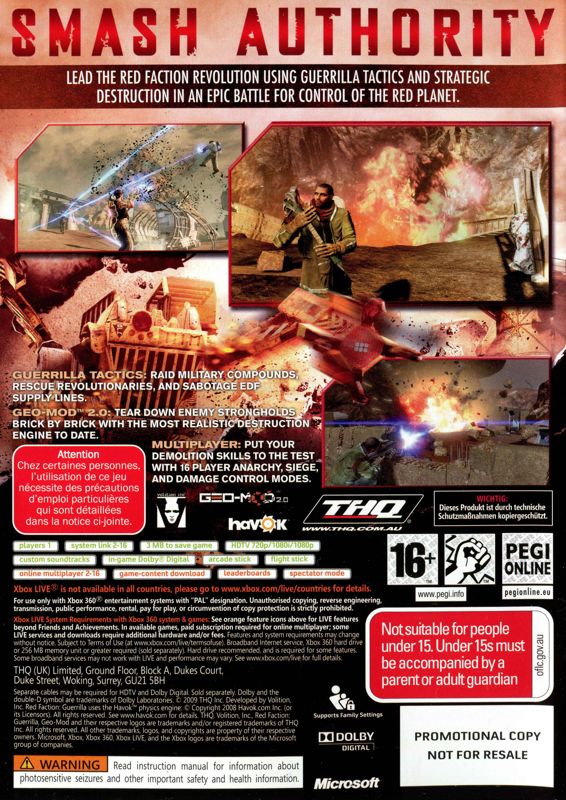 Red Faction: Guerrilla cover or packaging material - MobyGames
