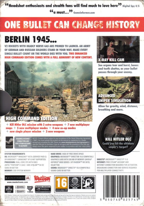 Sniper Elite V2: High Command Edition cover or packaging material - MobyGames
