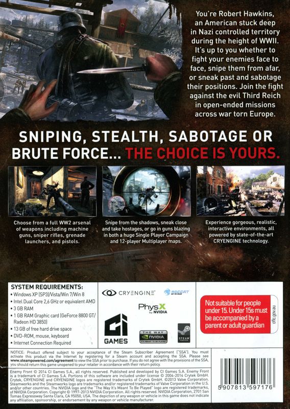 Enemy Front cover or packaging material - MobyGames