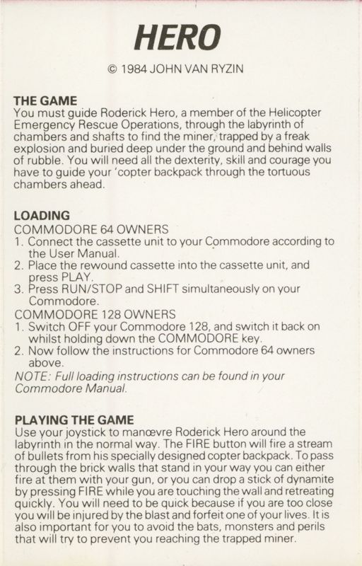 H.E.R.O. cover or packaging material - MobyGames