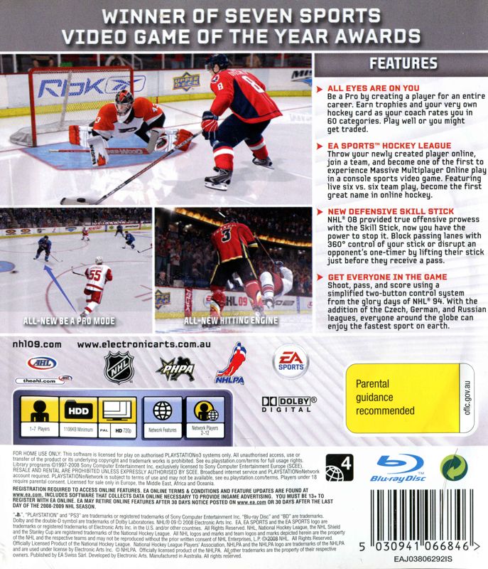 NHL 09 cover or packaging material - MobyGames