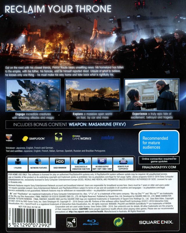 Final Fantasy XV cover or packaging material - MobyGames