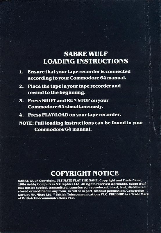 Sabre Wulf cover or packaging material - MobyGames