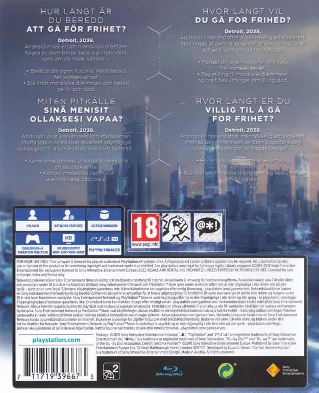 Detroit: Become Human cover or packaging material - MobyGames
