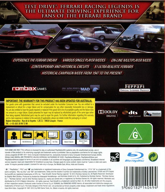 Test Drive: Ferrari Racing Legends cover or packaging material - MobyGames