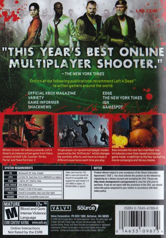 Left 4 Dead: Game of the Year Edition cover or packaging material ...