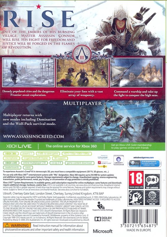 Assassin's Creed III cover or packaging material - MobyGames