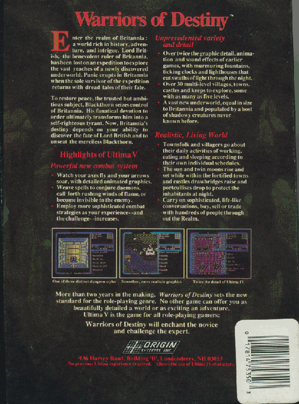 Ultima V: Warriors of Destiny cover or packaging material - MobyGames