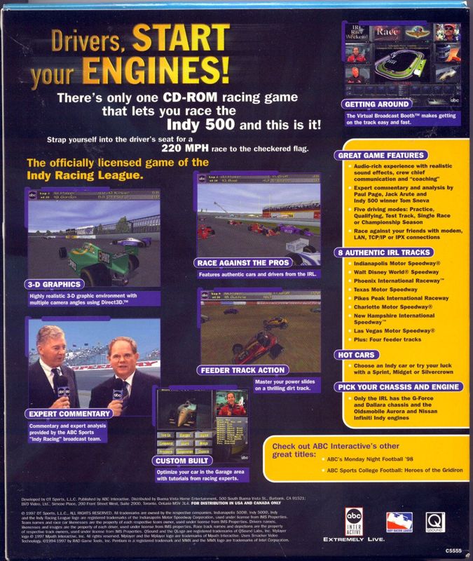 ABC Sports Indy Racing cover or packaging material - MobyGames