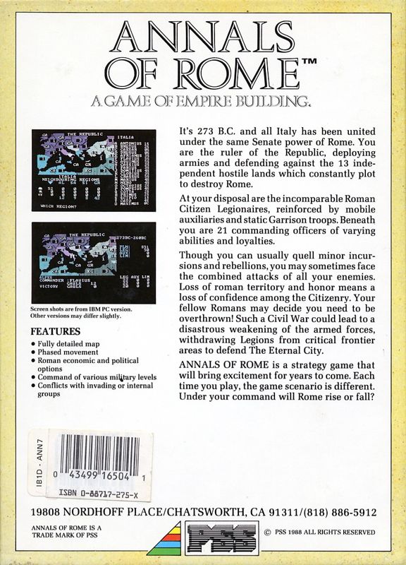 Annals of Rome cover or packaging material - MobyGames