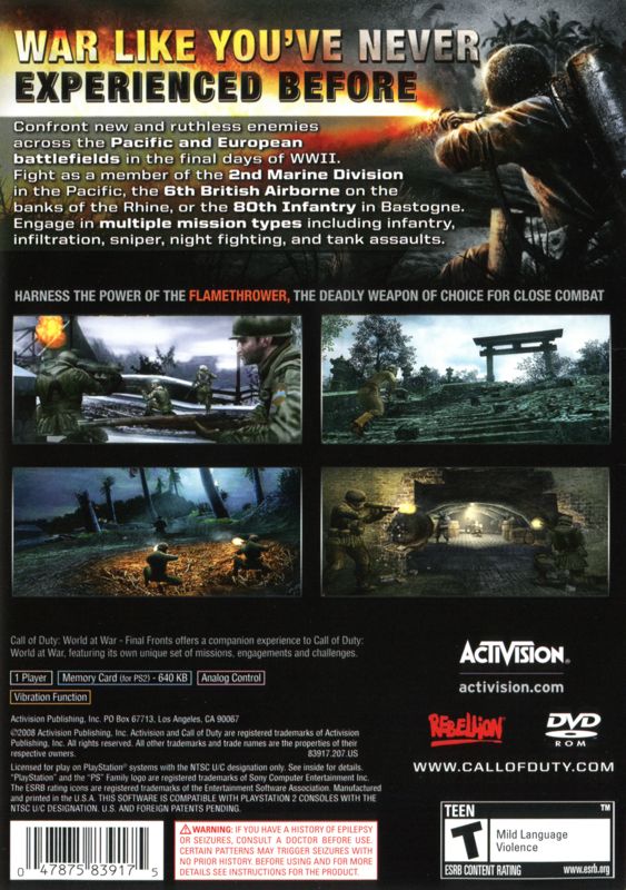 Call of Duty: World at War - Final Fronts cover or packaging material ...