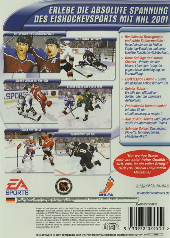 NHL 2001 cover or packaging material - MobyGames