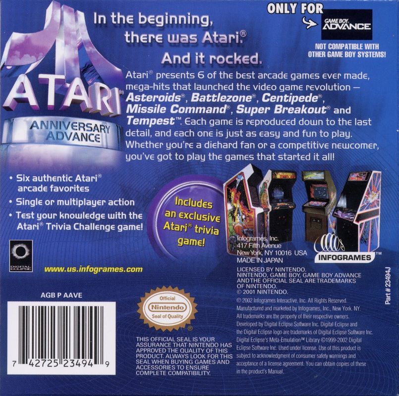 Atari: Anniversary Advance cover or packaging material - MobyGames