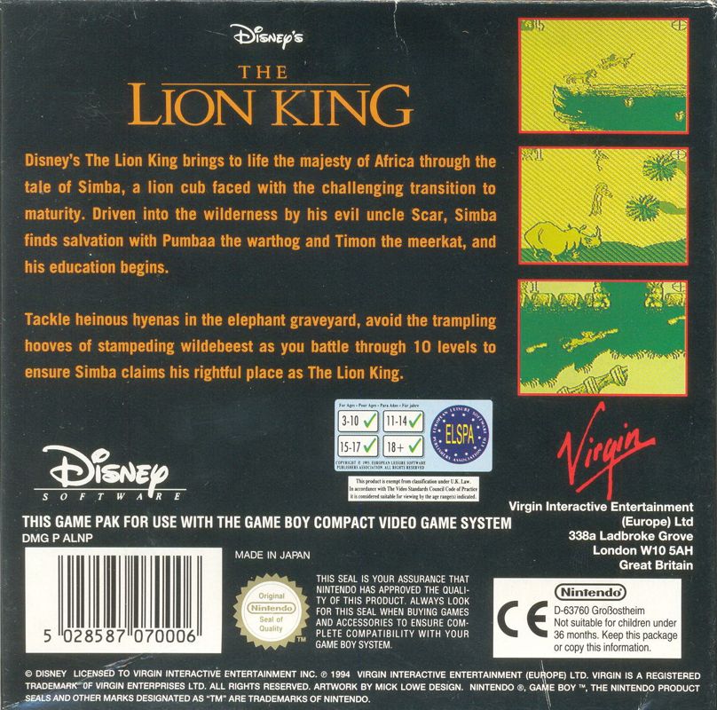 Disney's The Lion King cover or packaging material - MobyGames