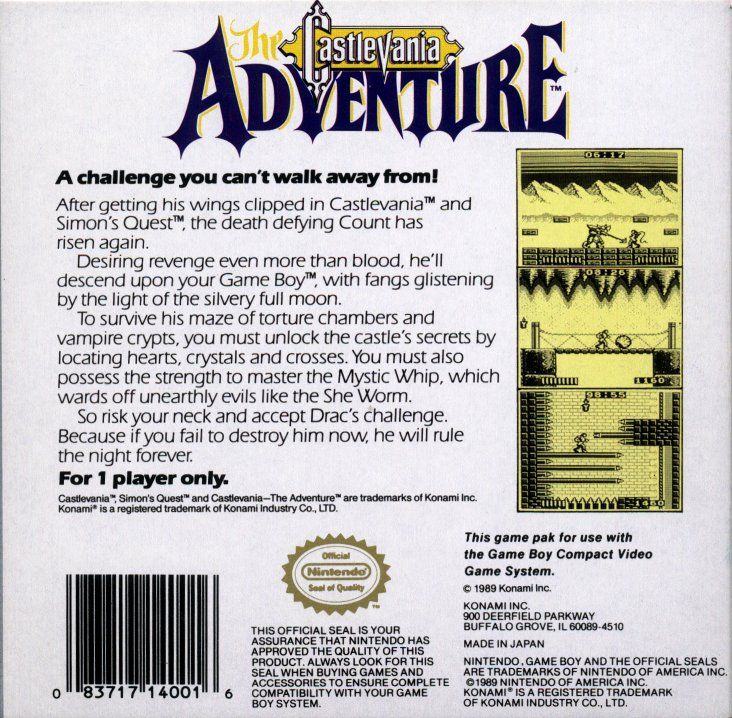 Castlevania: The Adventure cover or packaging material - MobyGames