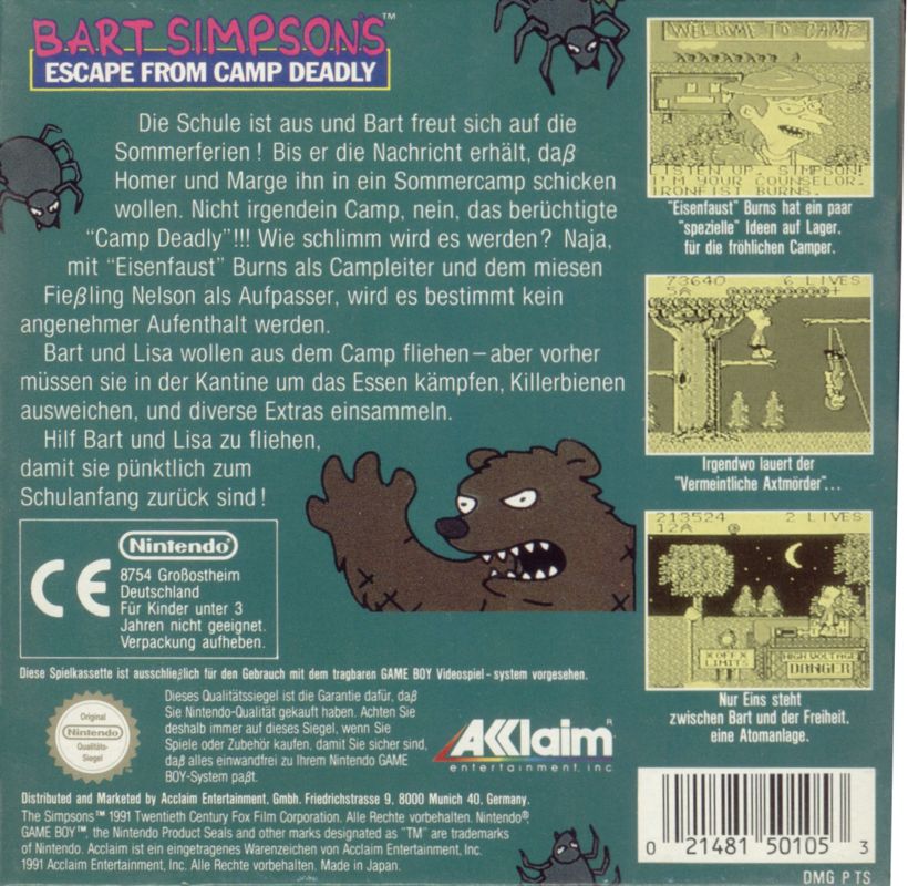 Bart Simpson's Escape from Camp Deadly cover or packaging material ...