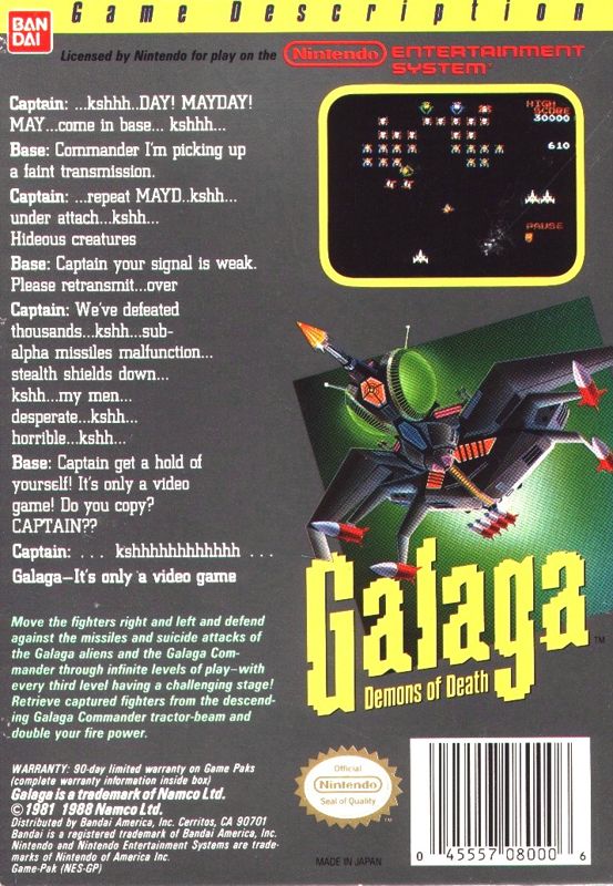 Galaga cover or packaging material - MobyGames