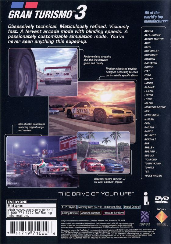 Gran Turismo 3: A-spec cover or packaging material - MobyGames