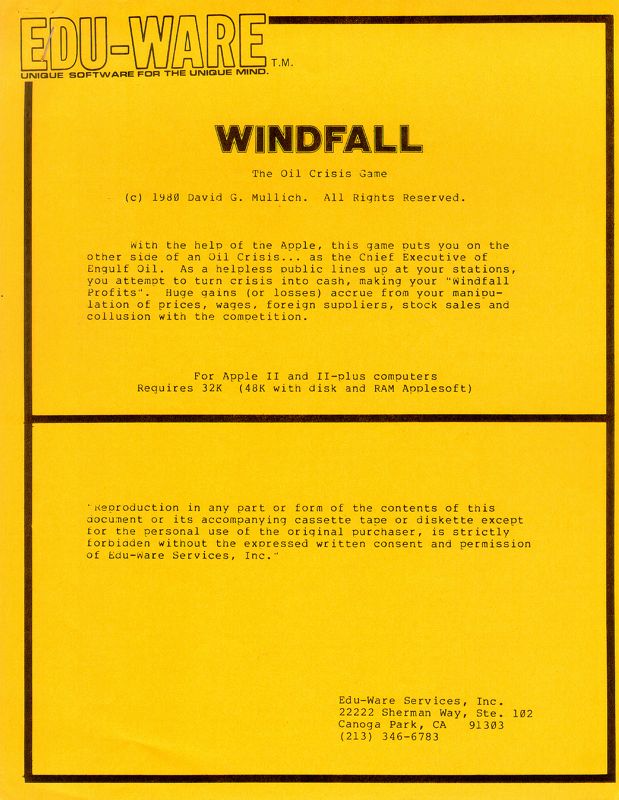 Windfall (1980) - MobyGames