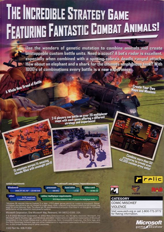 Impossible Creatures cover or packaging material - MobyGames