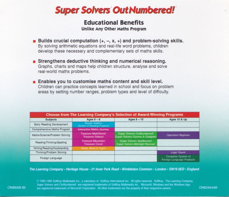 Super Solvers: OutNumbered! cover or packaging material - MobyGames
