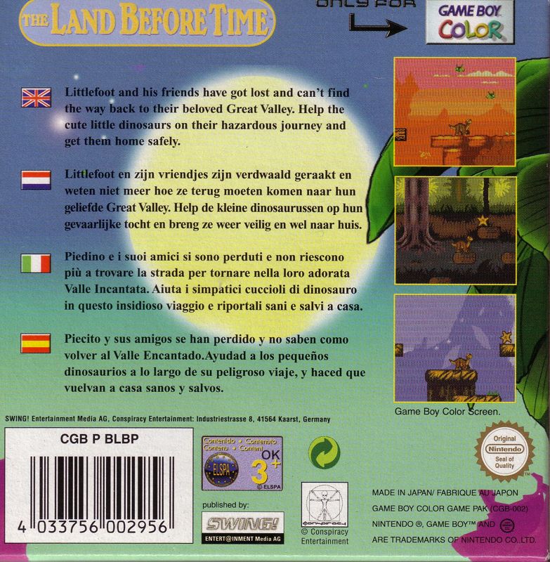 The Land Before Time cover or packaging material - MobyGames