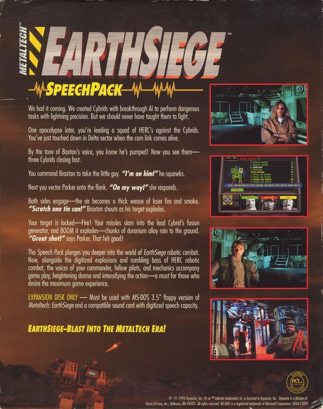 Metaltech: EarthSiege Speech Pack cover or packaging material - MobyGames