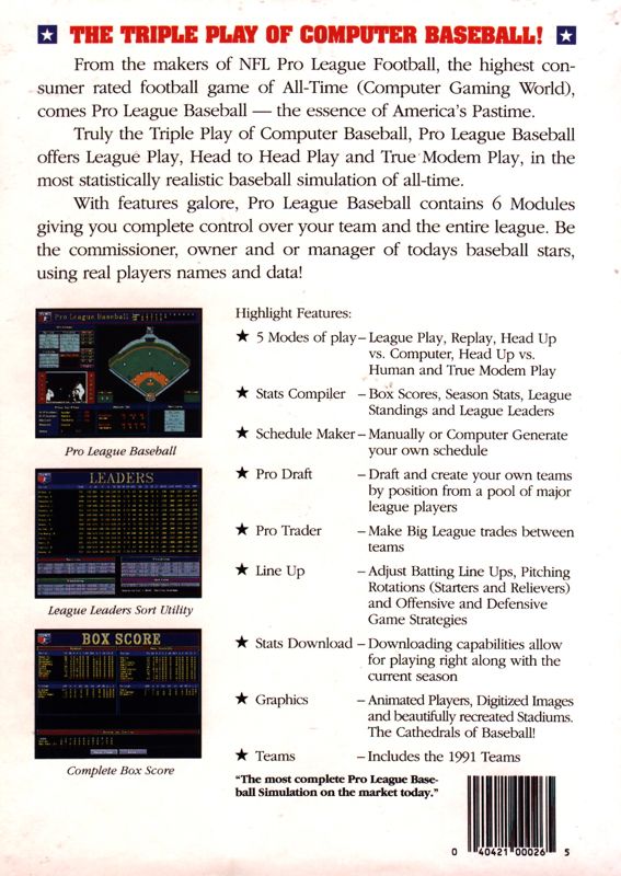 Pro League Baseball cover or packaging material - MobyGames