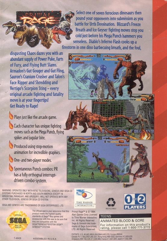 Primal Rage cover or packaging material - MobyGames