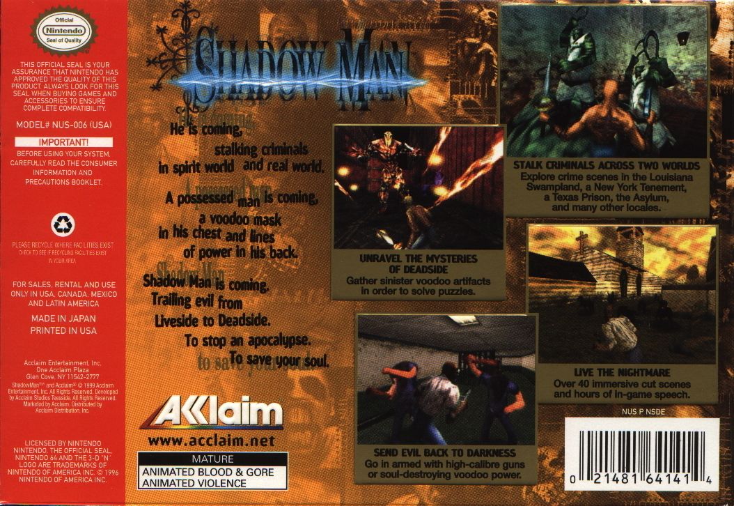 Shadow Man cover or packaging material - MobyGames