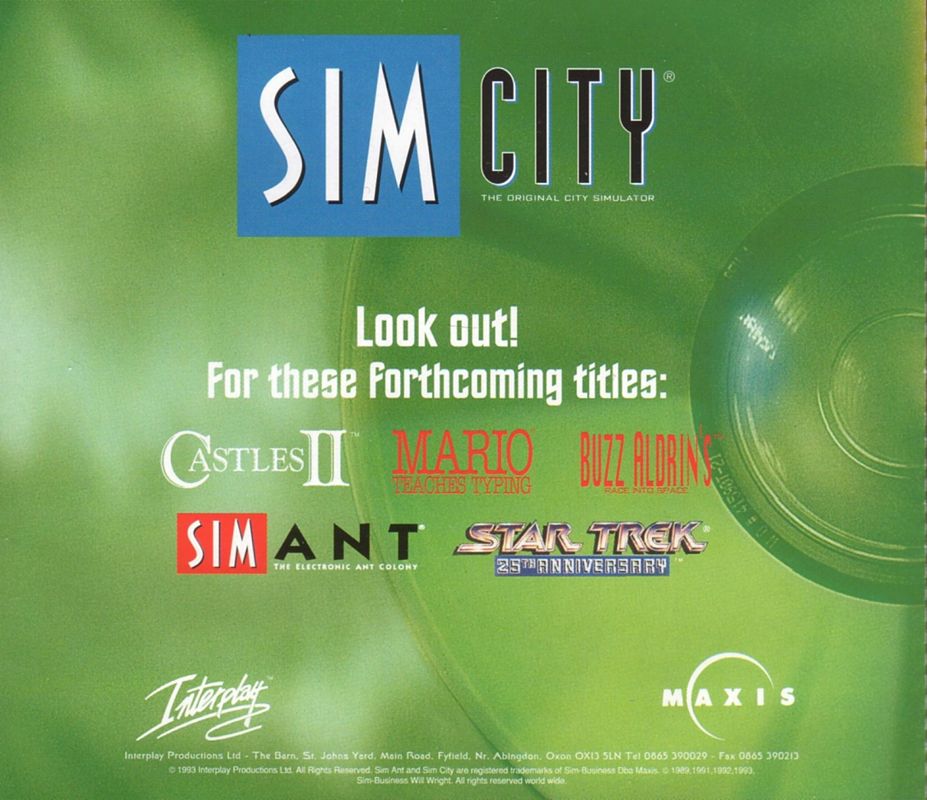 SimCity: Enhanced CD-ROM cover or packaging material - MobyGames