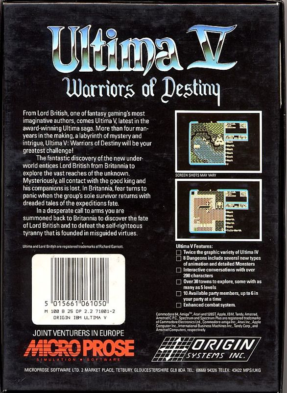 Ultima V: Warriors of Destiny cover or packaging material - MobyGames