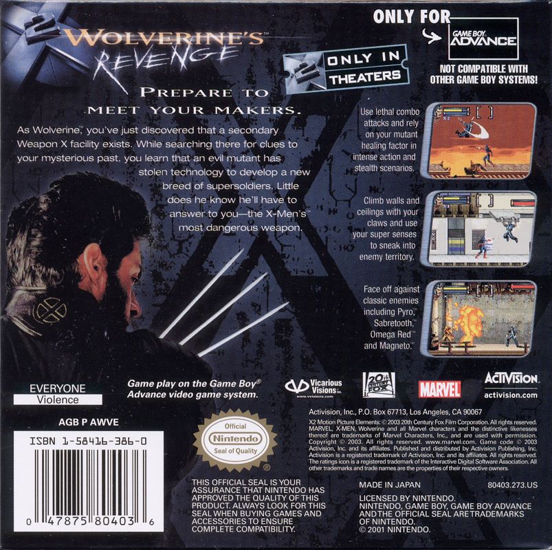 X2: Wolverine's Revenge cover or packaging material - MobyGames