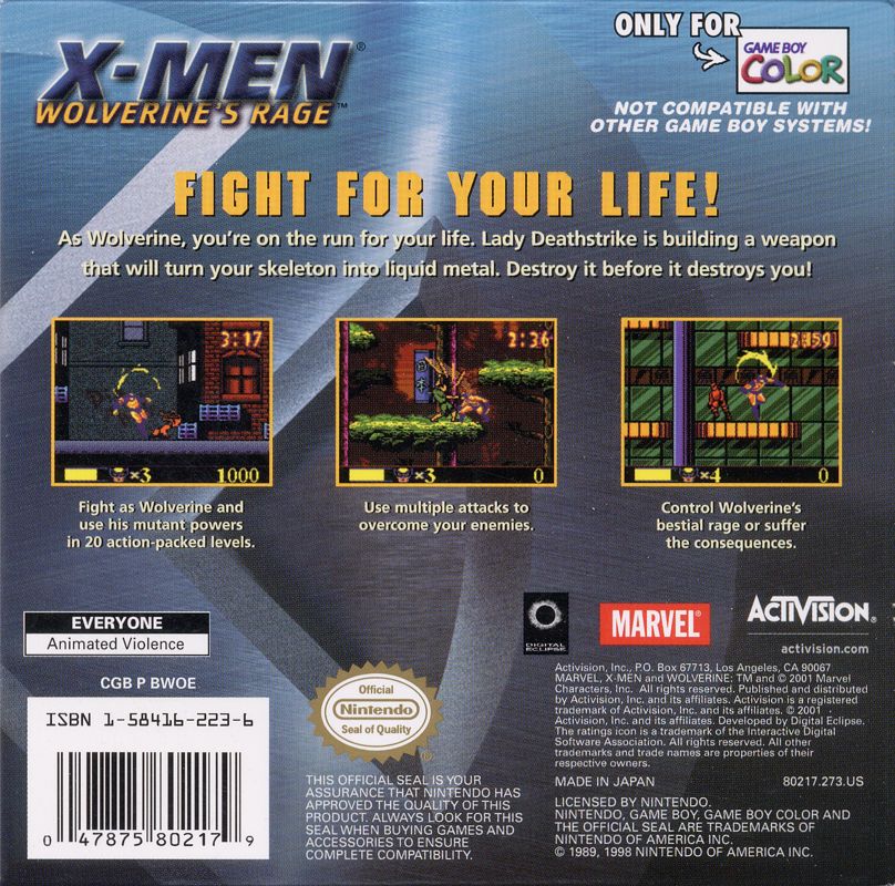 X-Men: Wolverine's Rage cover or packaging material - MobyGames