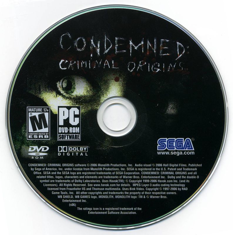 Condemned: Criminal Origins cover or packaging material - MobyGames