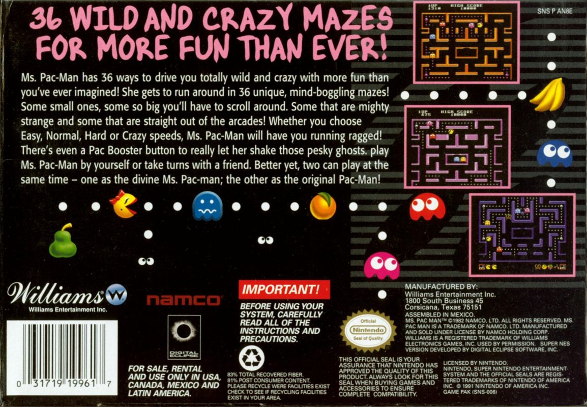 Ms. Pac-Man cover or packaging material - MobyGames