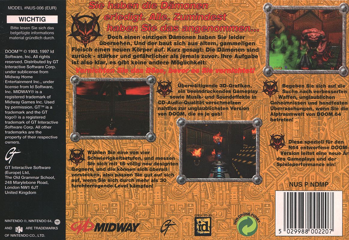 Doom 64 cover or packaging material - MobyGames