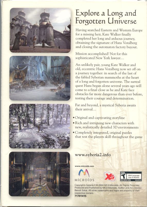 Syberia II cover or packaging material - MobyGames