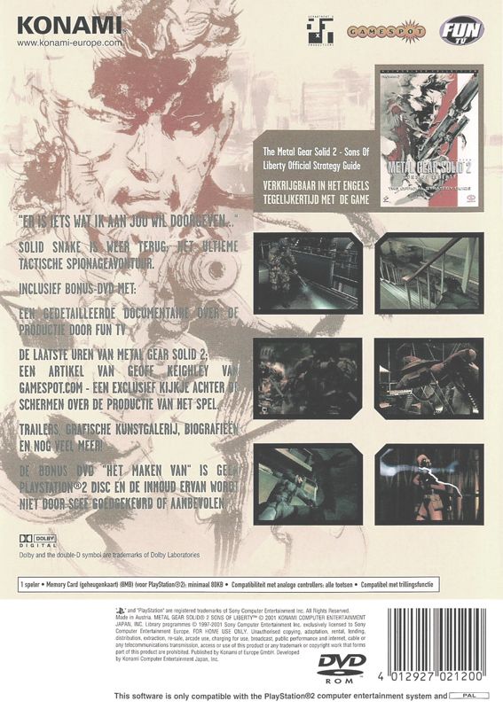 Metal Gear Solid 2: Sons of Liberty cover or packaging material - MobyGames