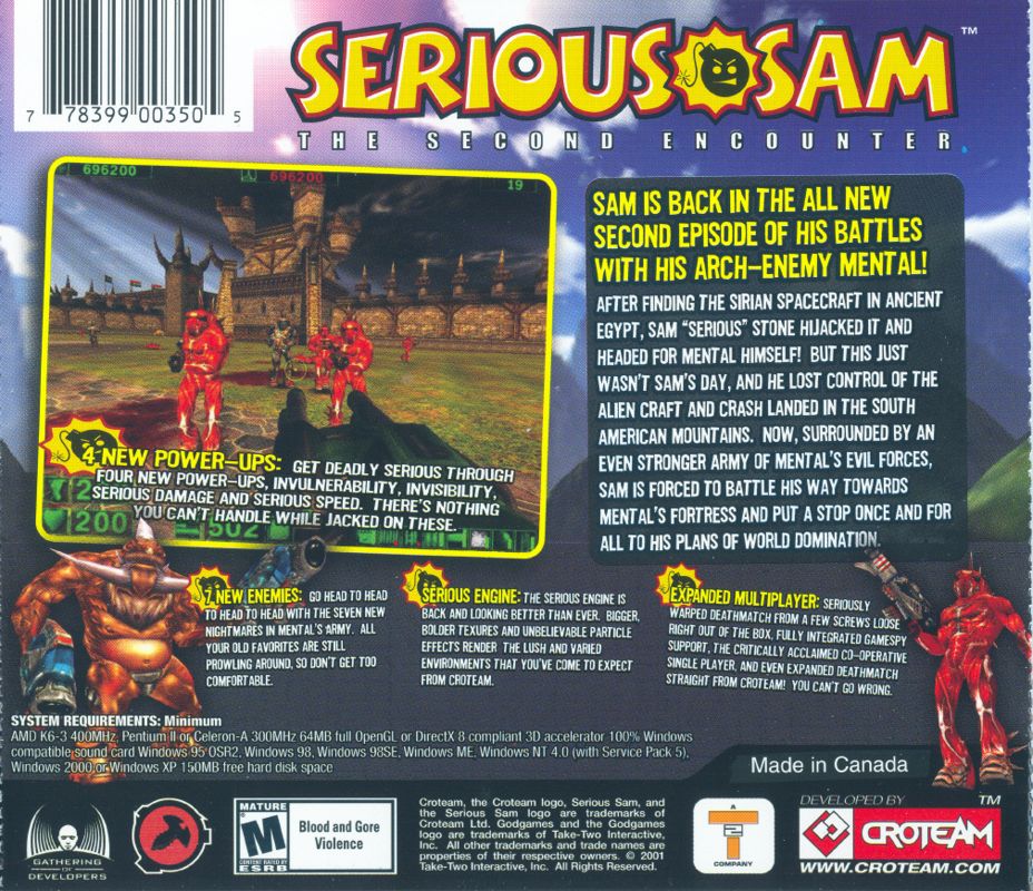 Serious Sam: The Second Encounter cover or packaging material - MobyGames
