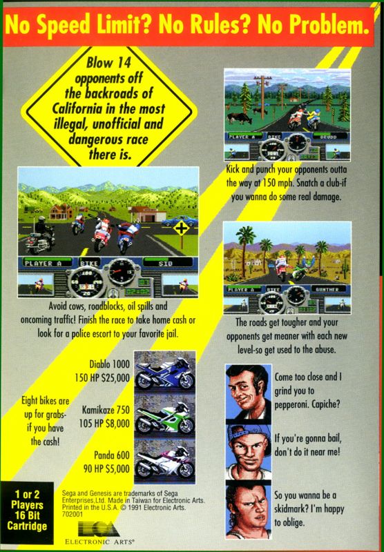 Road Rash For Genesis 1991 Mobygames Sega Genesis Electronic Arts Road ...