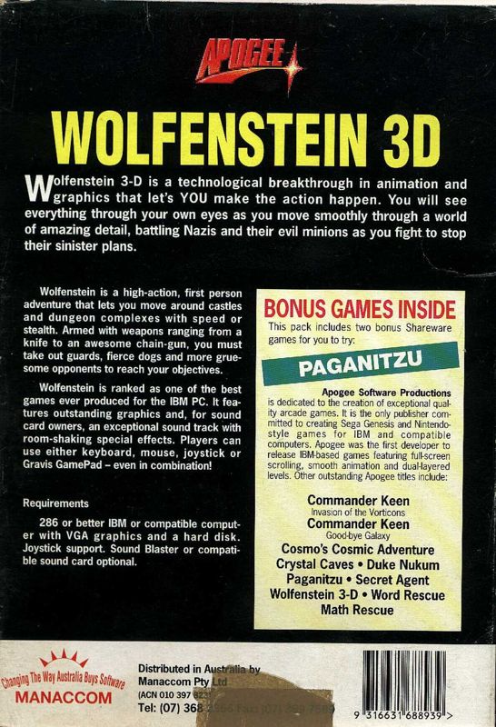 Wolfenstein 3D cover or packaging material - MobyGames
