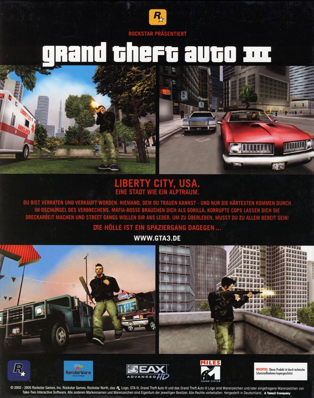 Grand Theft Auto III cover or packaging material - MobyGames