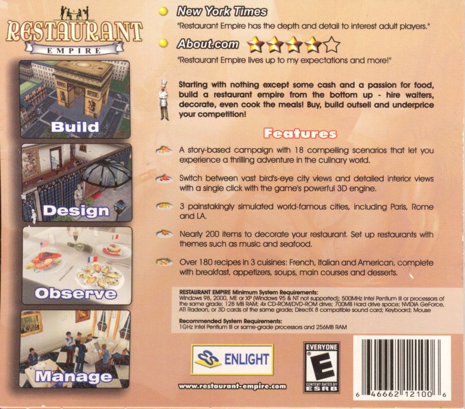 Restaurant Empire cover or packaging material - MobyGames