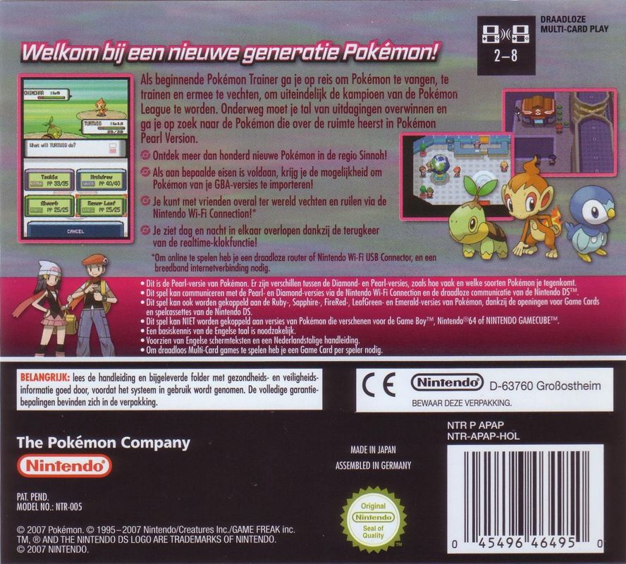 Pokémon Pearl Version cover or packaging material - MobyGames