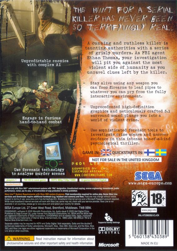 Condemned: Criminal Origins cover or packaging material - MobyGames