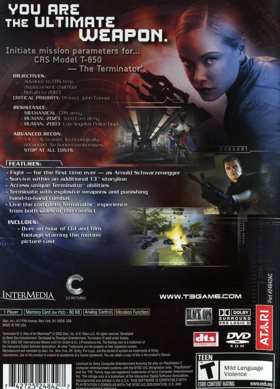 Terminator 3: Rise of the Machines cover or packaging material - MobyGames