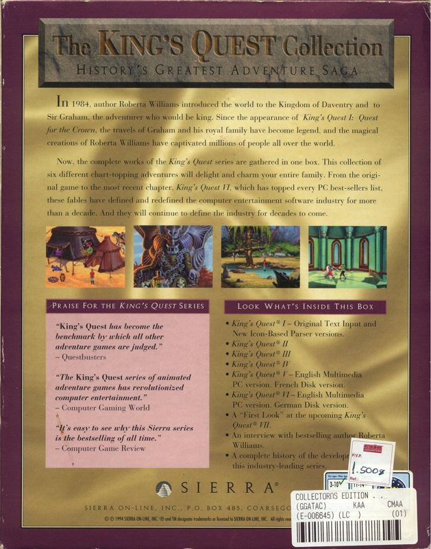 King's Quest: Collector's Edition cover or packaging material - MobyGames