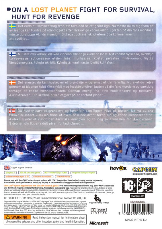 Lost Planet: Extreme Condition cover or packaging material - MobyGames