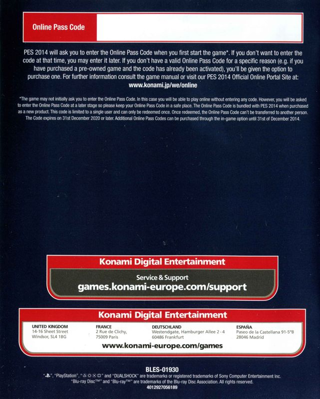 PES 2014: Pro Evolution Soccer cover or packaging material - MobyGames